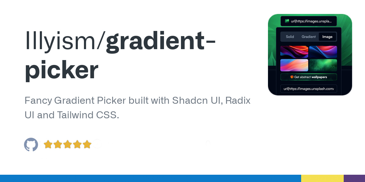 Color Gradient Picker built with Shadcn UI, Radix UI and Tailwind CSS Color Gradient Picker built with Shadcn UI, Radix UI and Tailwind CSS